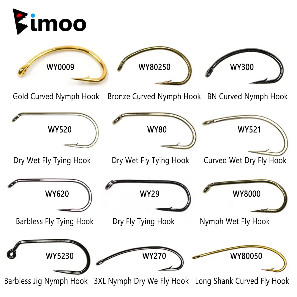 Bimoo-500PCS-High-Carbon-Steel-Barb-Barbless-Fishing-Fly-Hook-Jig-Nymph ...