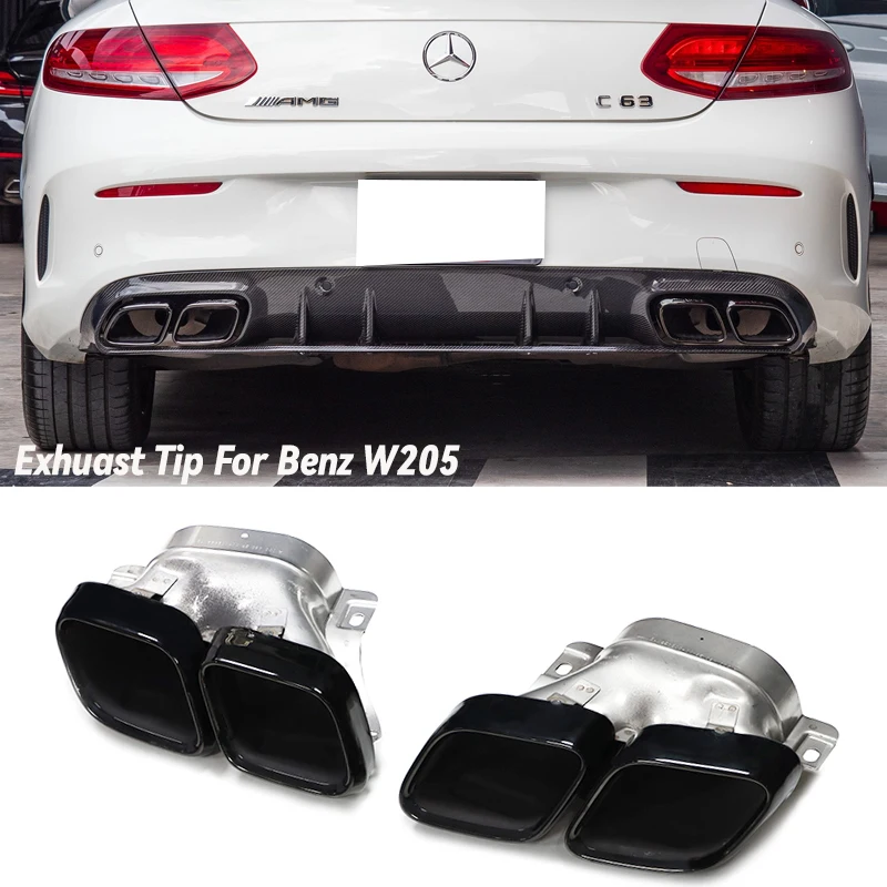 Quad Car Exhaust Tip For Benz W205 C200 C180 C300 2019 2020 2021 ...