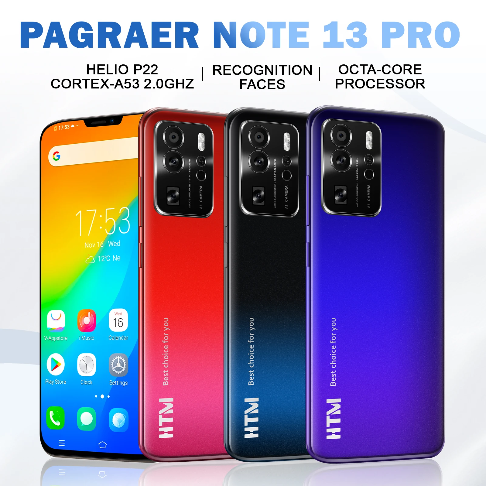 PAGRAER-Note13-Pro-Smartphone-Android-12-Desbloqueio-facial-Celular-HD ...