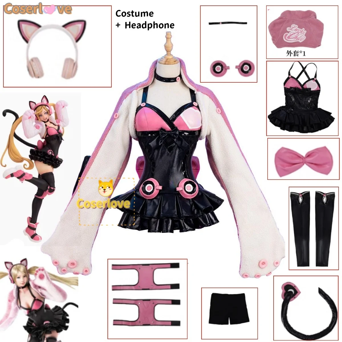 Game-Lucky-Chloe-Cosplay-Costume-Headphone-Tail-Roleplay-Fantasia-Pink ...
