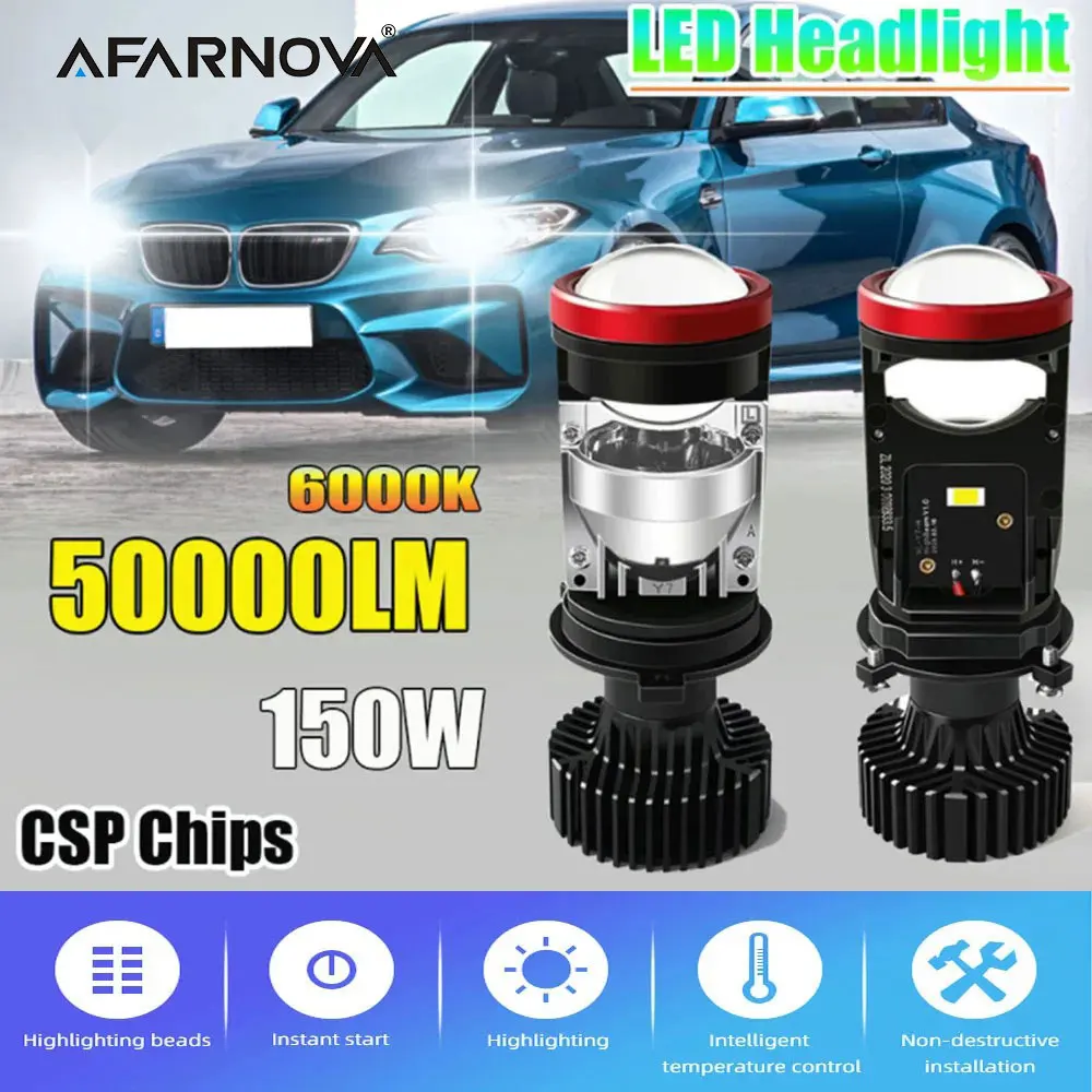 150W-Y7D-H4-Super-Bright-LED-Headlight-Car-H4-Mini-Projector-Lens-6000k ...