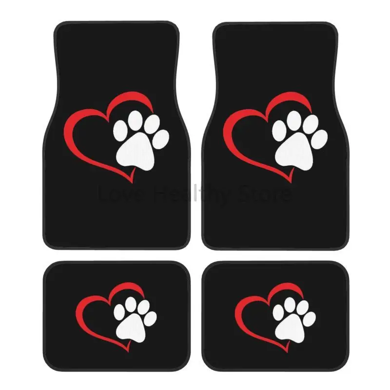 Dog Paw Print Floor Mats Sets of 4 Pcs Red Love Heart Puppy Paw Car ...