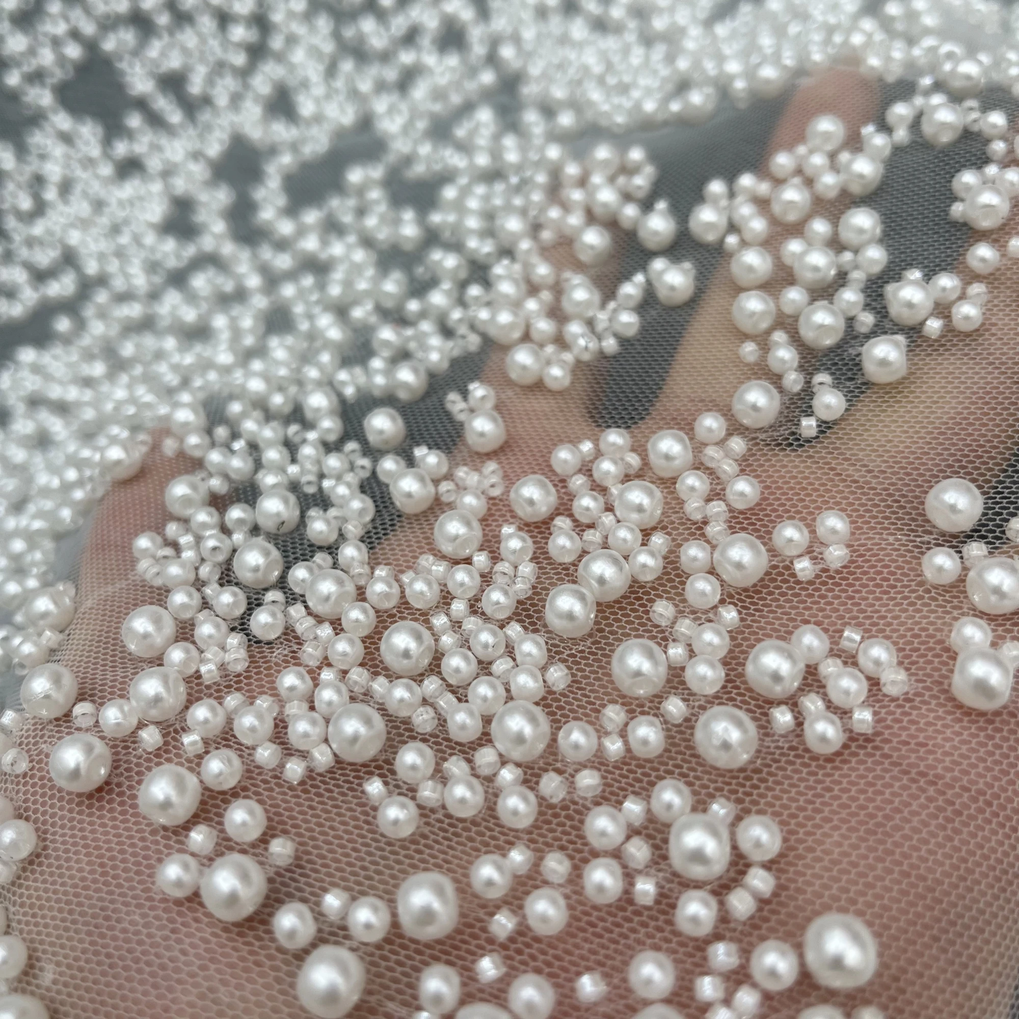 Deluxe Large Size Pearl Beading Fabric High-End Wedding Design Fabrics ...