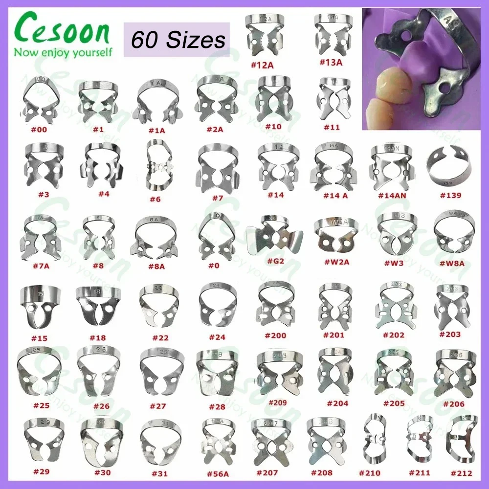 60Sizes-Dental-Rubber-Dam-Clamps-Endodontic-Restorative-Barrier-Clips ...