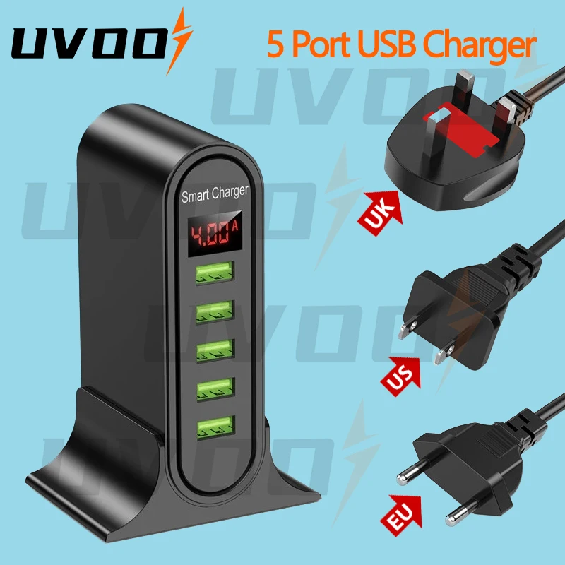 USB-A-Charger-Station-5-Port-LED-Display-Multi-USB-Phone-Desktop-EU-US ...
