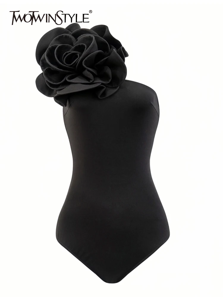 TWOTWINSTYLE-Spliced-Appliques-Skinny-Bodysuits-For-Women-Strapless ...