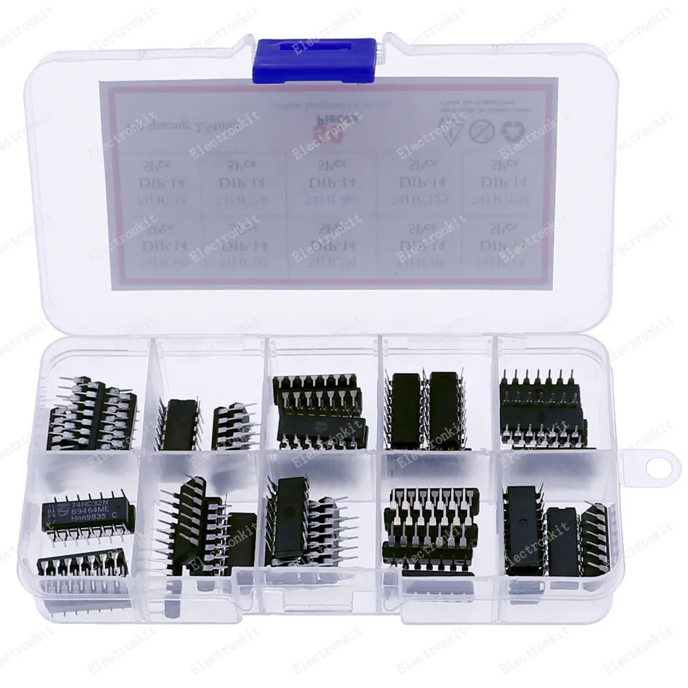 50Pcs 10value DIP IC Chip Assorted kit Box 74HC00 74HC02 74HC04 74HC08 ...