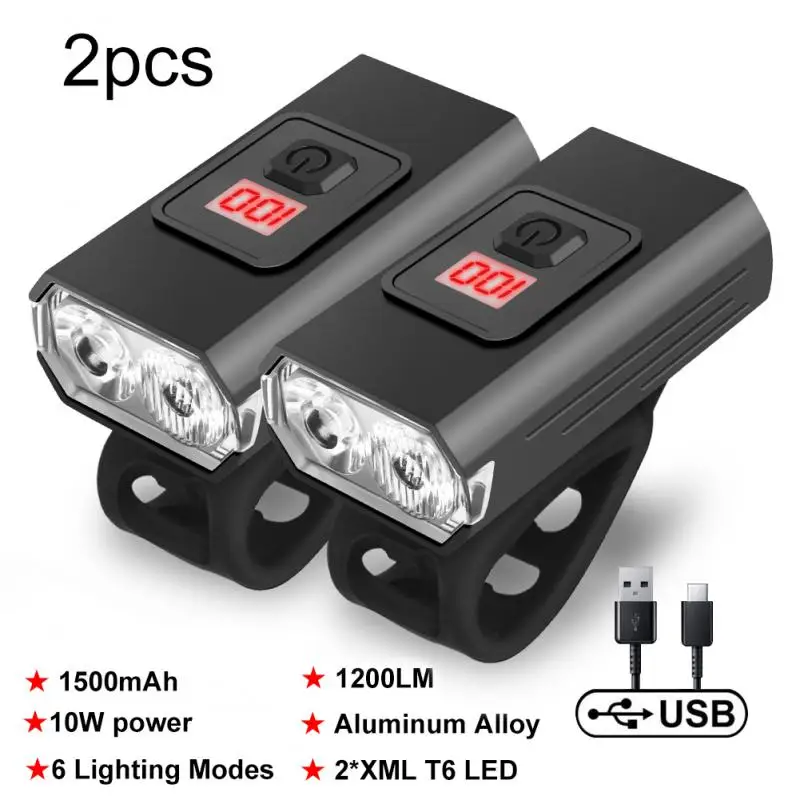 2-PCS-T6-LED-Bicycle-Lights-1200LM-Bike-Light-USB-Rechargeable-Bicycle ...