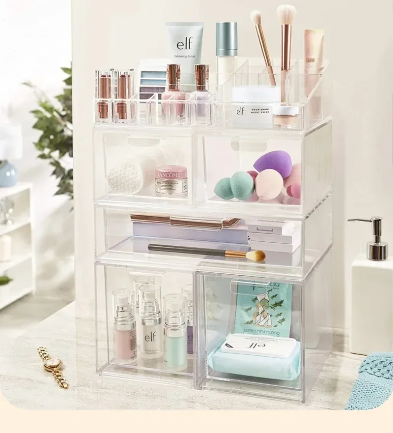 Stackable-Makeup-Organizer-Drawer-Containers-Plastic-Showcase-Bins ...