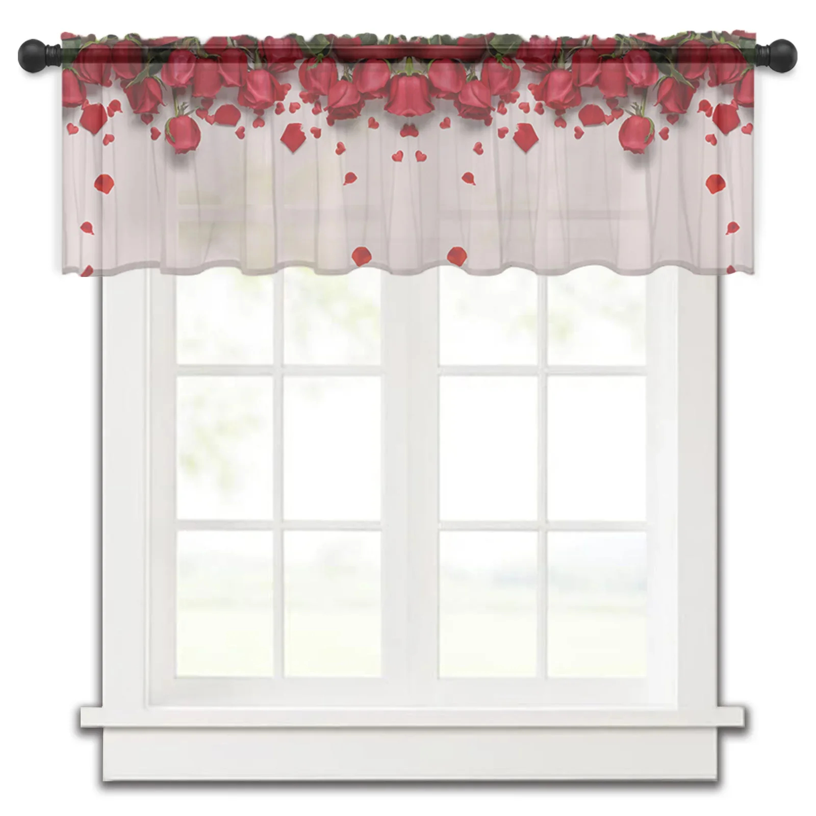 Valentine-S-Day-Red-Rose-Flower-Kitchen-Small-Curtain-Tulle-Sheer-Short ...