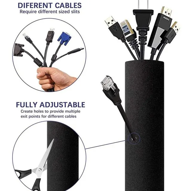 Management Sleeve With Zipper Office Computer Power Cord Data Cable ...