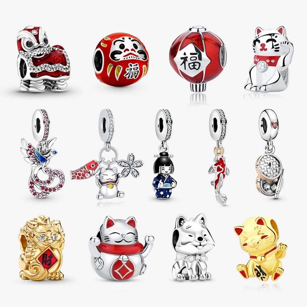 Original 925 Sterling Silver Charms Chinese New Year Lion Fortune Cat ...