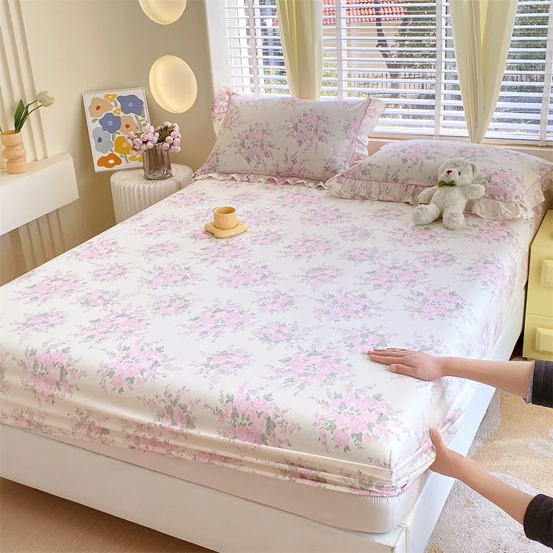100-Cotton-Fitted-Sheet-Floral-Style-Bed-Cover-Skin-friendly-Bedsheet ...
