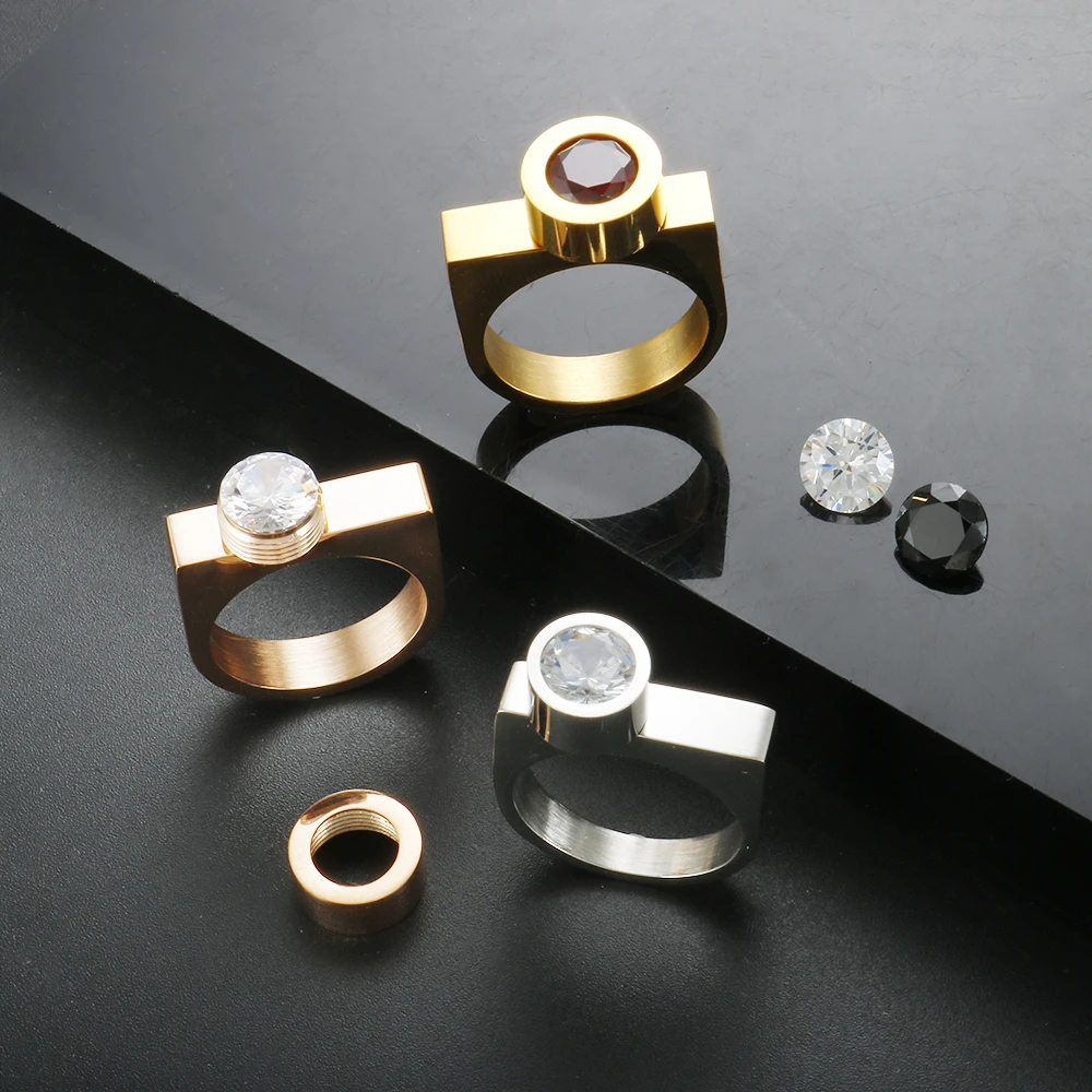 Stainless Steel Cubic Zirconia Ring | Colors Steel Zirconia Ring - 3 ...