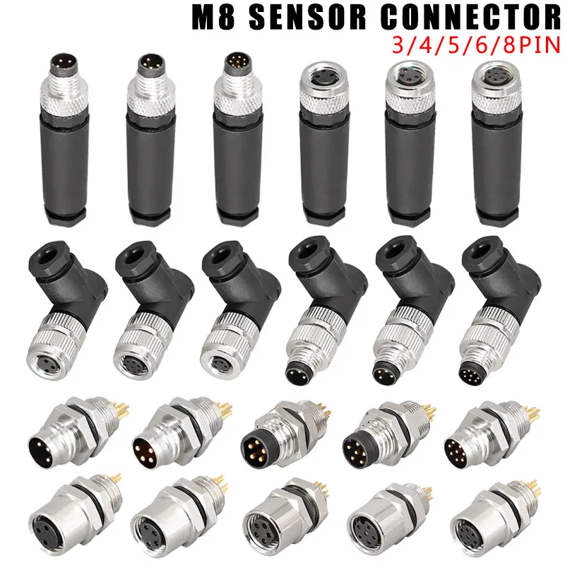 M8-Sensor-Connector-Waterproof-Male-Female-Plug-Straight-Angle-Screw ...