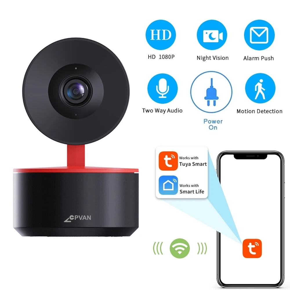 CPVAN Tuya 2.4G Wireless HD 1080P PTZ Camera Indoor Rotatable ...