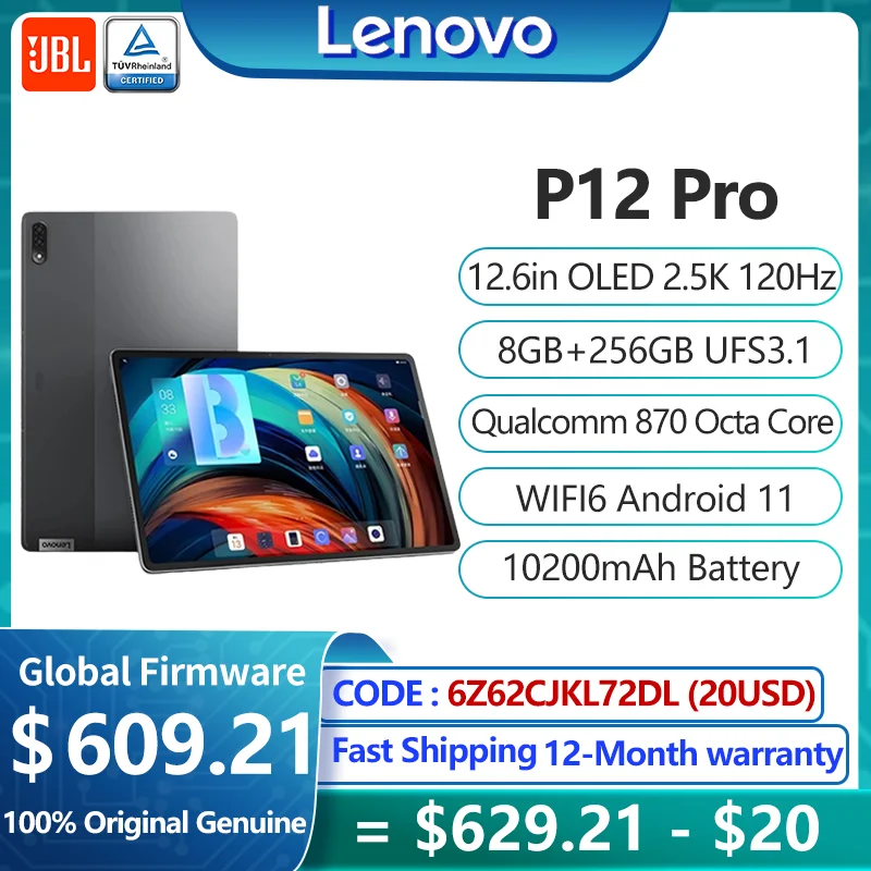 Lenovo-Tab P12 Pro Tablet OLED, Android 11, Octa-Core, Snapdragon 870 ...