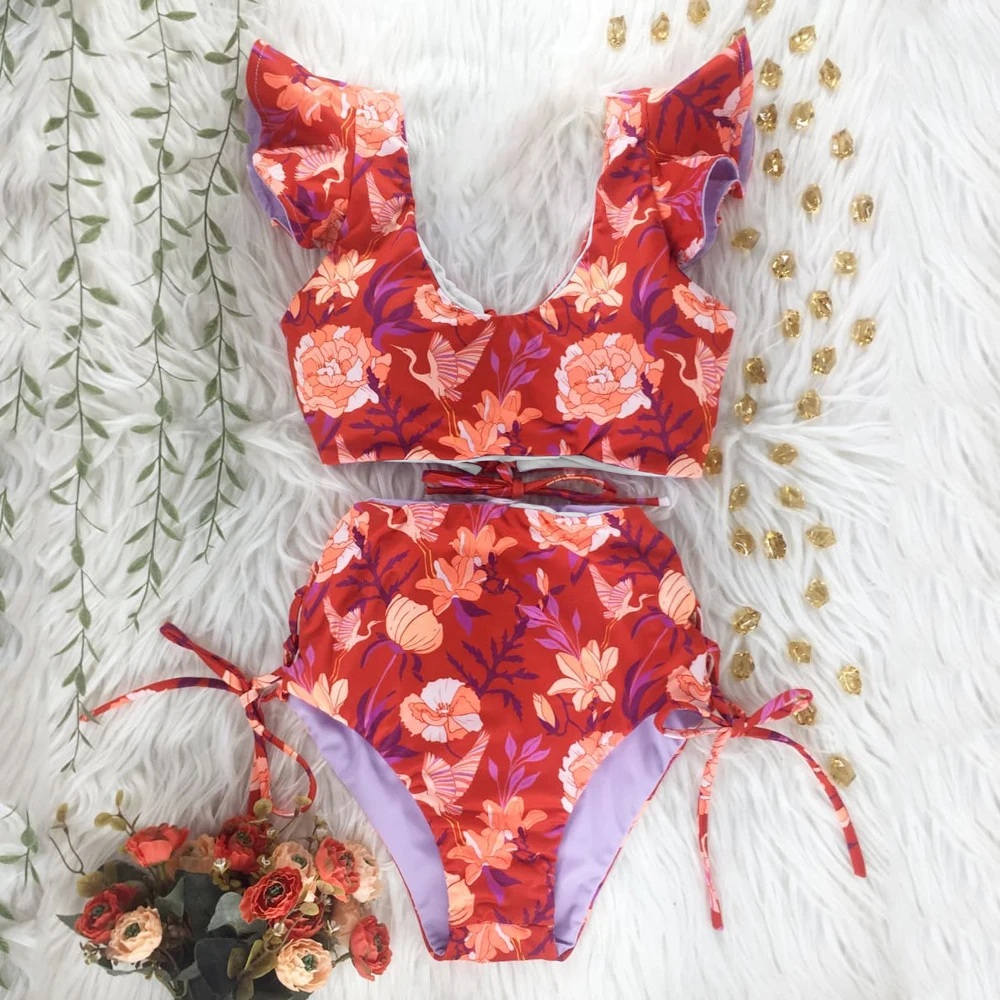 Bikini-de-cintura-alta-con-volantes-para-mujer-traje-de-ba-o-Sexy-con ...