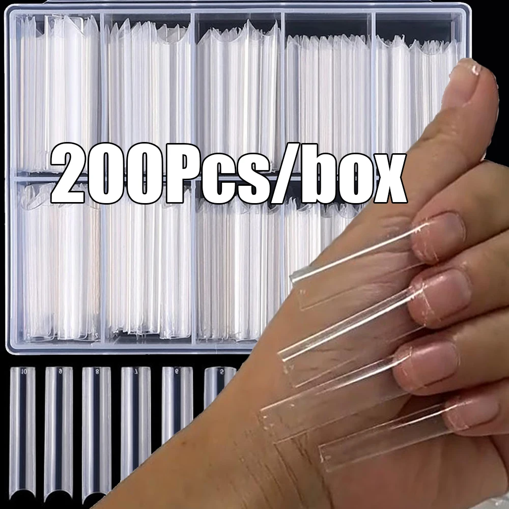 200PCS Box Extra Long False Nail Tips Clear Natural 3 8 4 5 cm Coffin