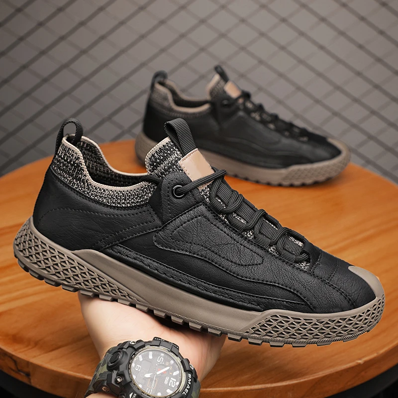 Sapatos-masculinos-de-couro-casual-vers-teis-em-couro-sola-grossa ...