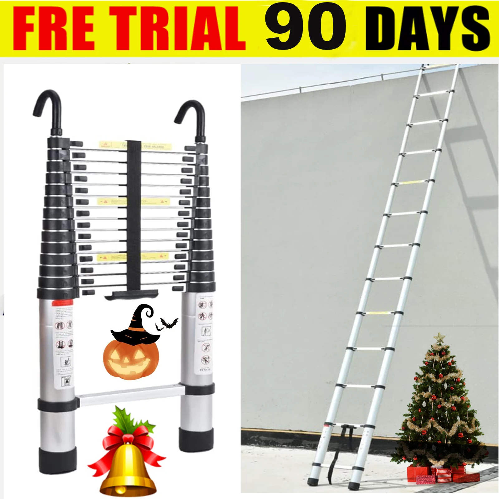6-2M-Heavy-Duty-Telescopic-Ladders-With-Hooks-14-Steps-Aluminum ...