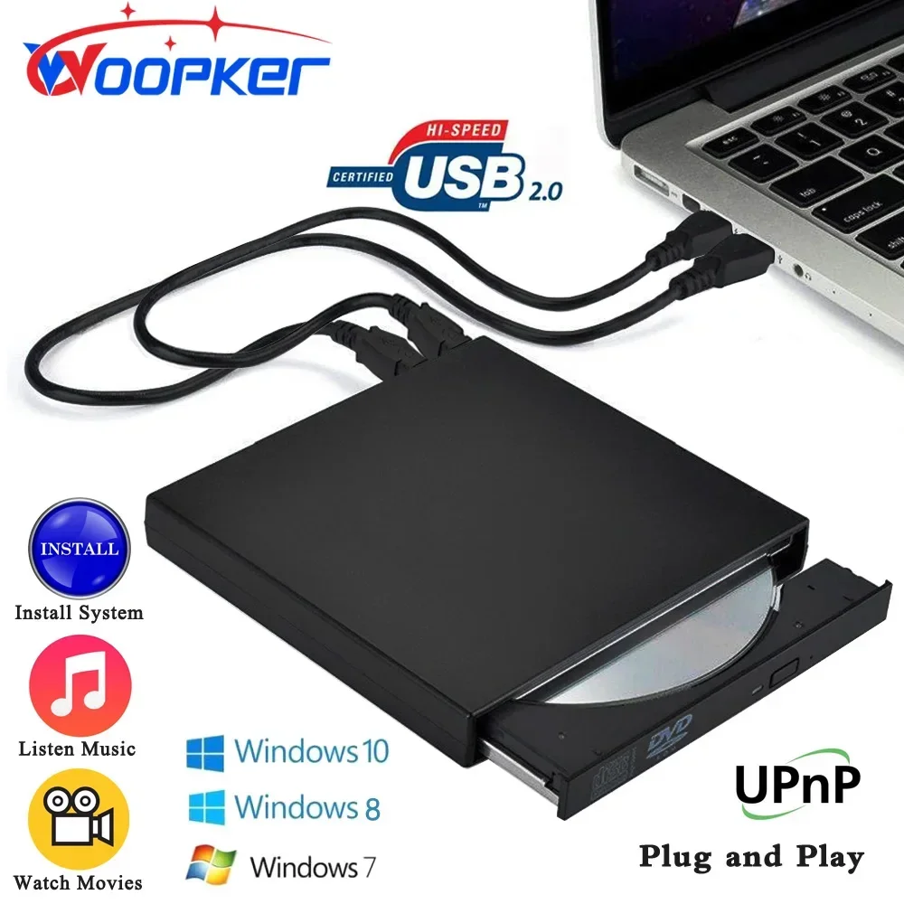 USB 2.0 External DVD Player CD Drive Mp3 Music Movies Portable Reader ...