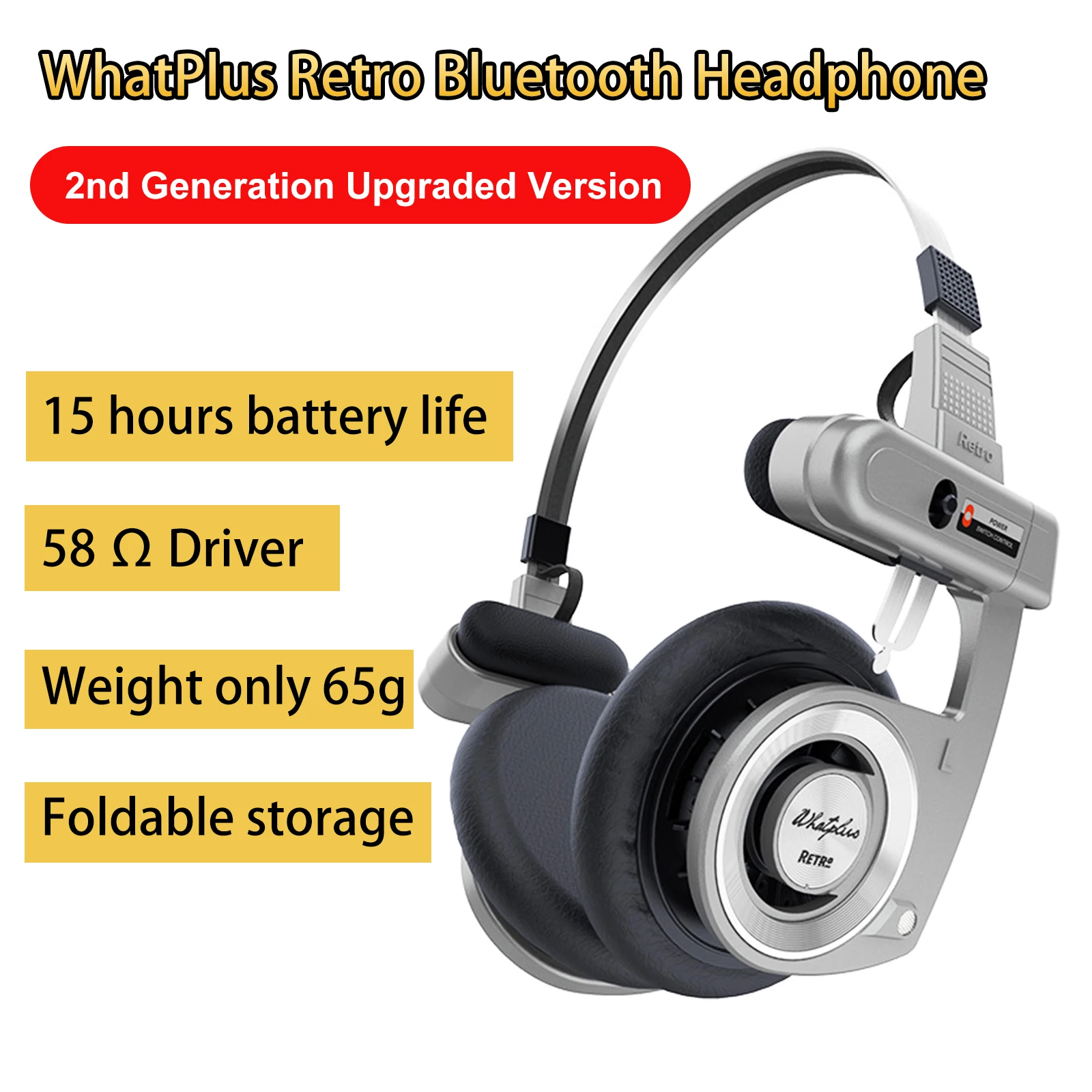 WhatPlus-Upgraded-Version-Retro-Wireless-Headphones-Bluetooth-5-3-40mm ...