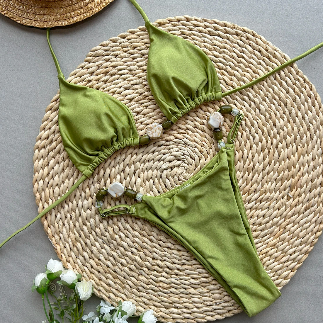 2025 New Bikini Sexy Bikini Set Solid Color Split Women Swimsuit Push ...