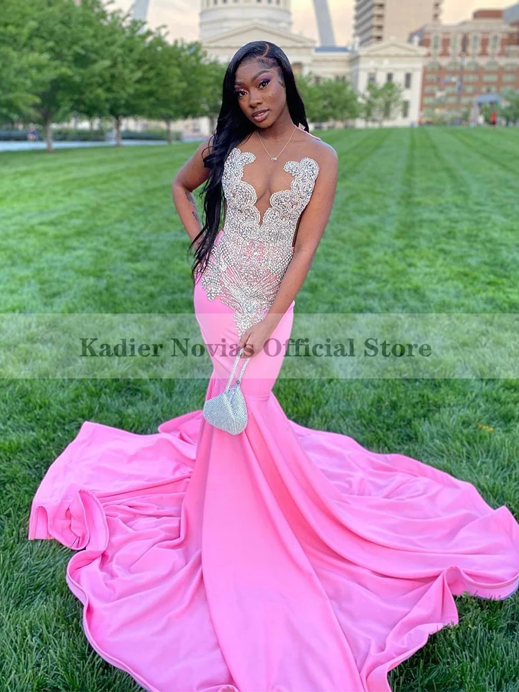 Kadier Novias Long Pink Satin Mermaid Elegant Prom Dresses 2022 With ...