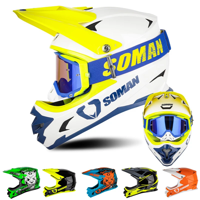 SOMAN 모토크로스 풀페이스 카스코 모토 오토바이 헬멧 남성용, 다운힐 더트 바이크, 파워 스포츠, 멋진 스타일 ...