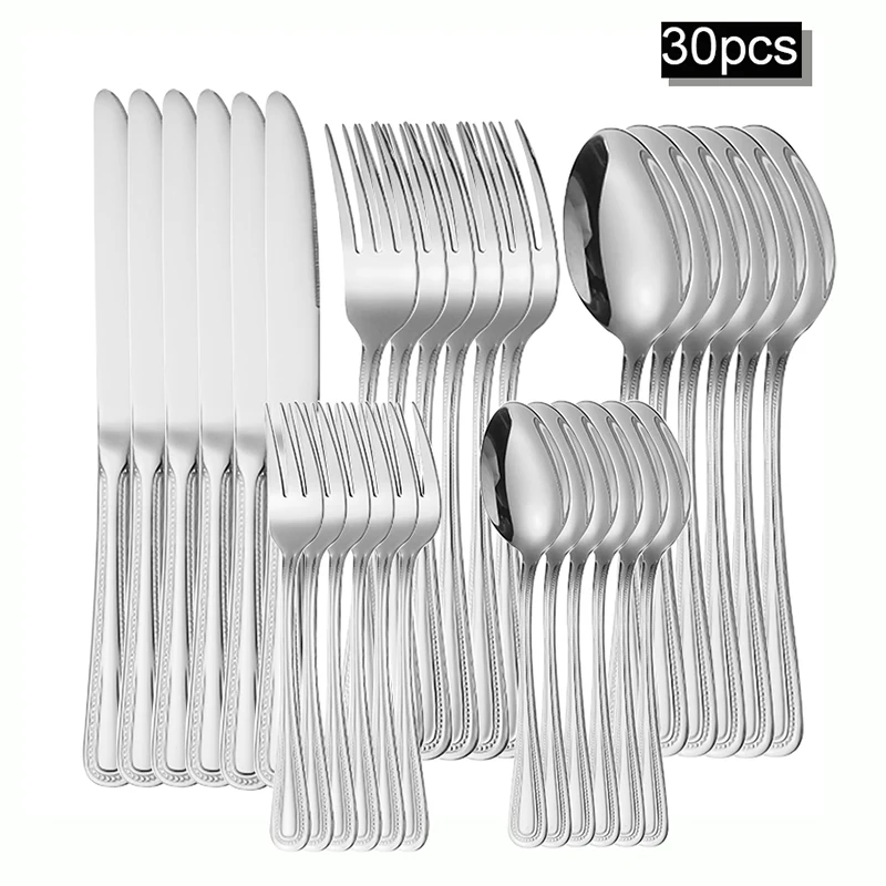 6-30pc-Retro-bead-dot-stainless-steel-tableware-set-knife-fork-and ...