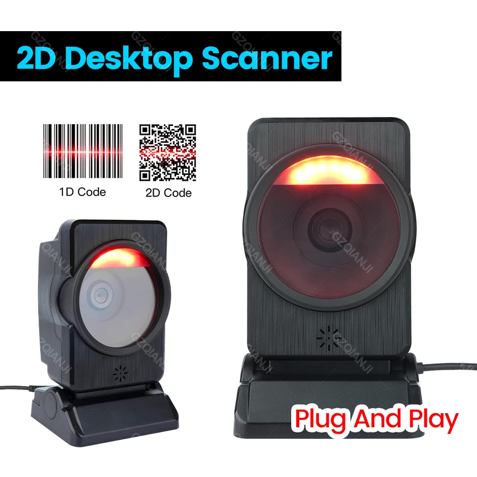 2D Desktop Barcode Scanner Omnidirectional Hands Free Wired USB Barcode ...