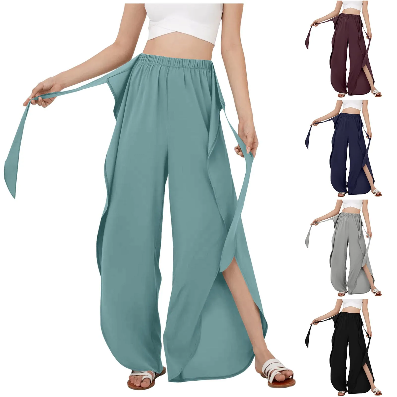 Women Plus Size Wide Leg Pants Loose Fitness Dance Yoga Split Trousers ...