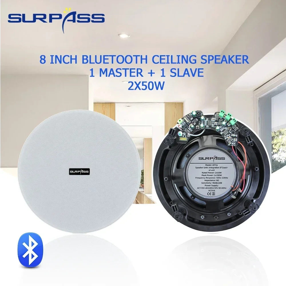 Home-2pcs-50W-Ceiling-Bluetooth-Speaker-8inch-Audio-Speaker-Built-in ...