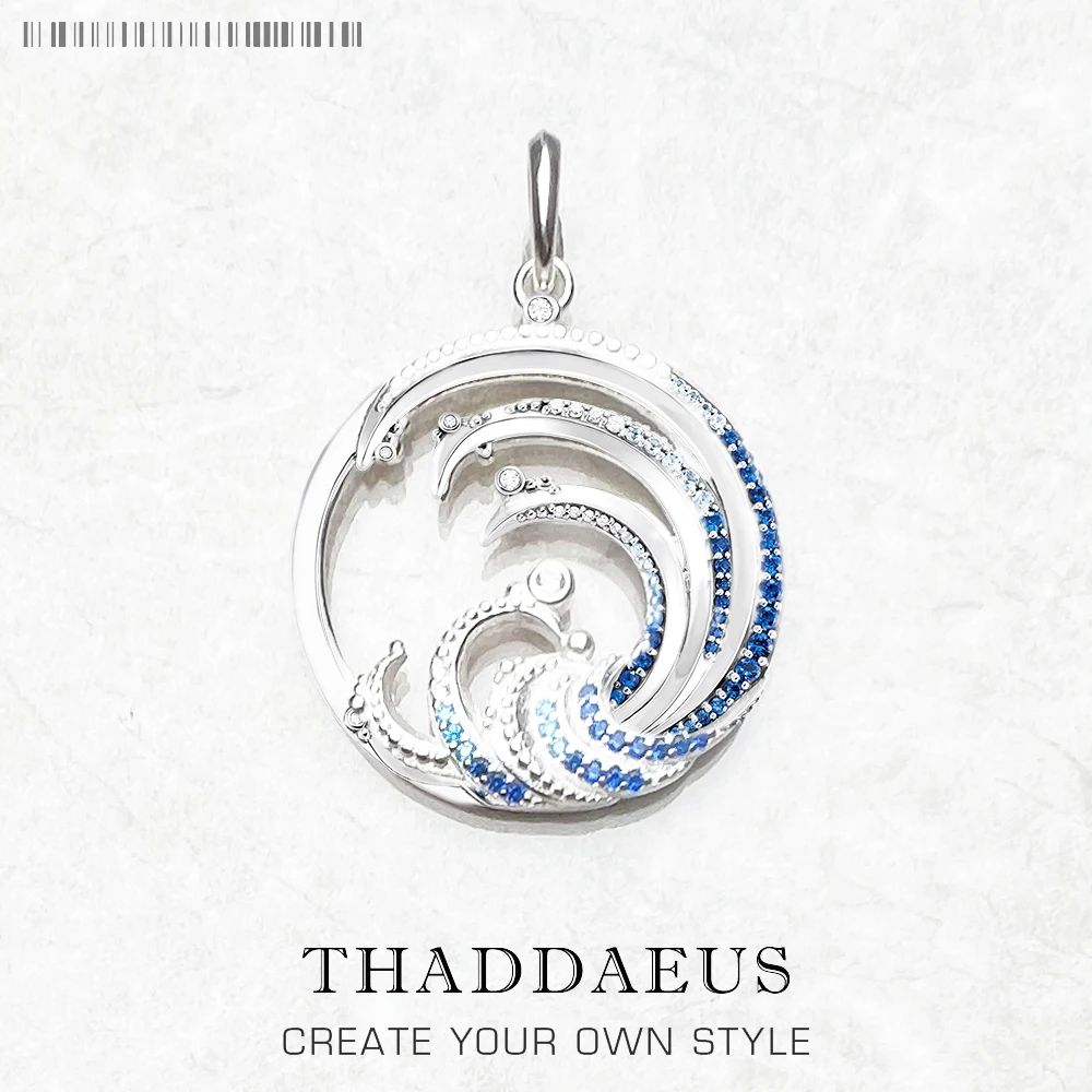 Wave-With-Blue-Stone-Pendants-New-Expressive-Jewelry-Pure-925-Sterling ...