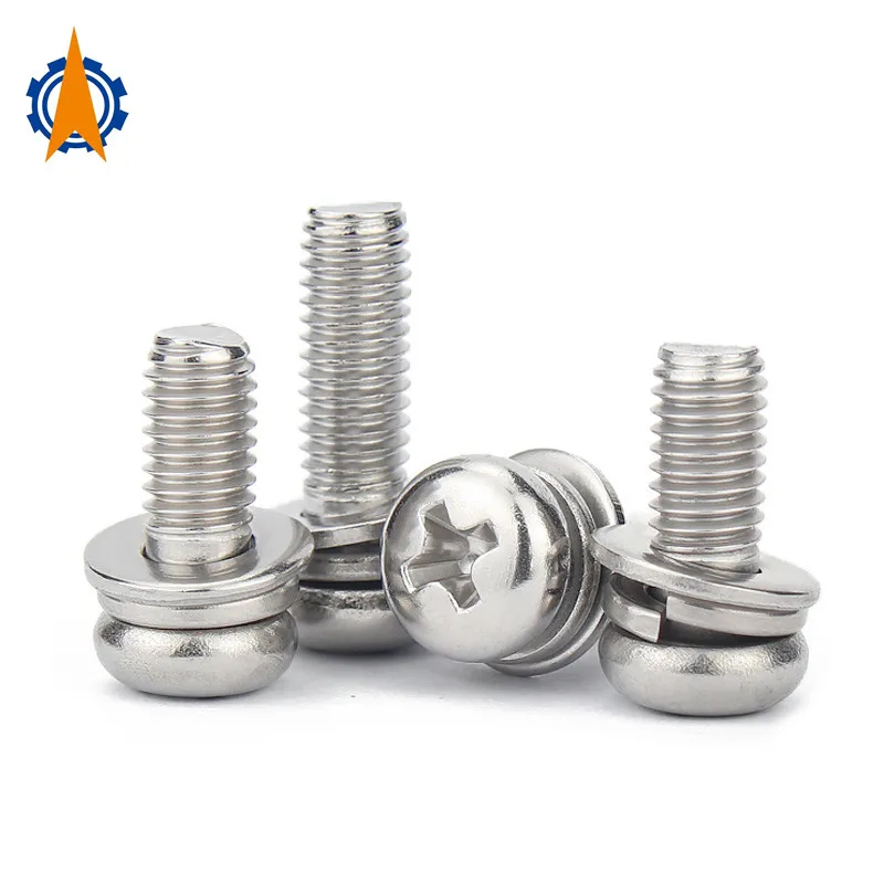 Tornillo de combinación de ranura cruzada de acero inoxidable 304 con un medio elástico y un ...