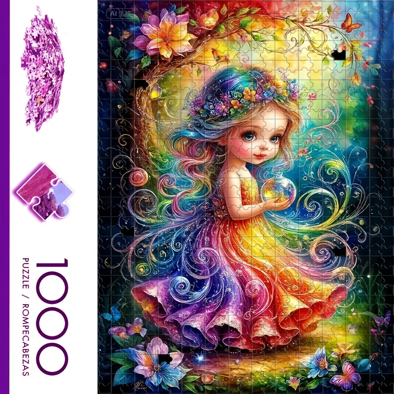 1000pcs Magical Fairy Girl Jigsaw Puzzle with Glowing Fairy & Floral ...