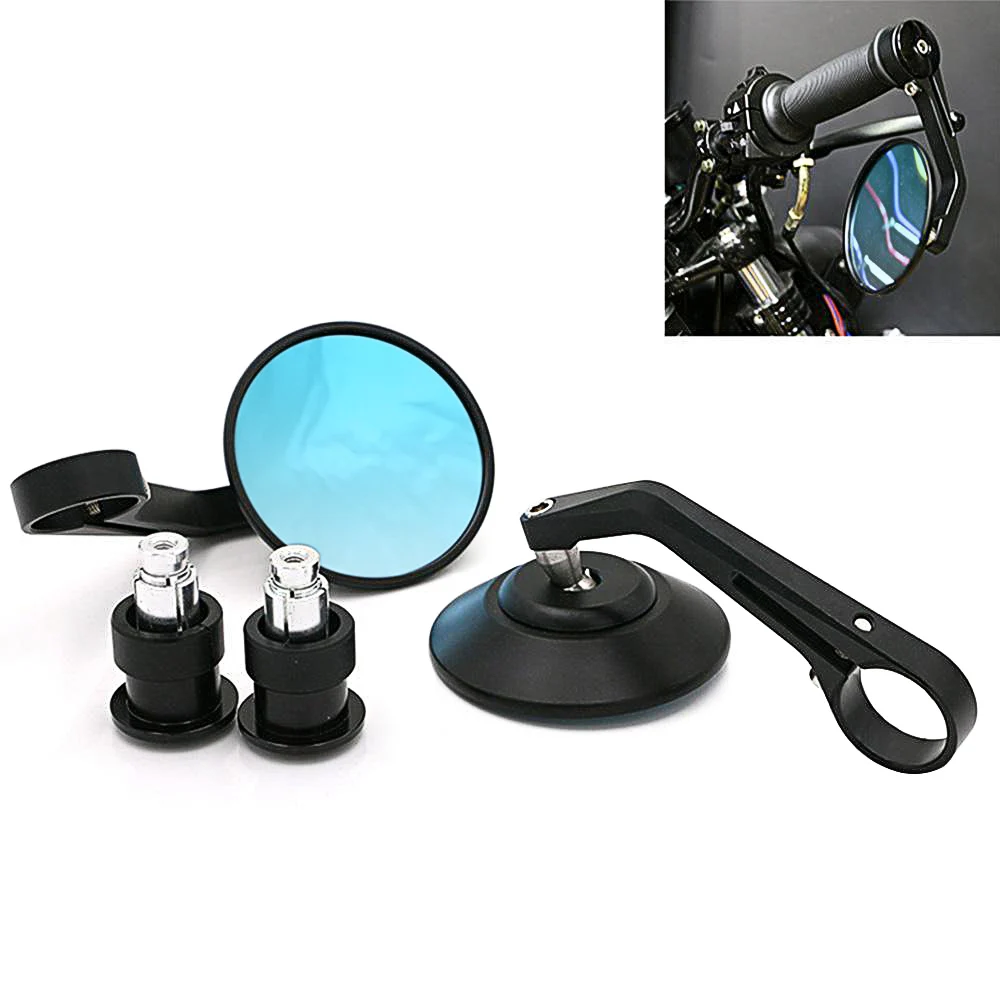 Motorcycle Rear View Mirror Black 7/8" Round Cnc Cafe Racer Parts ...