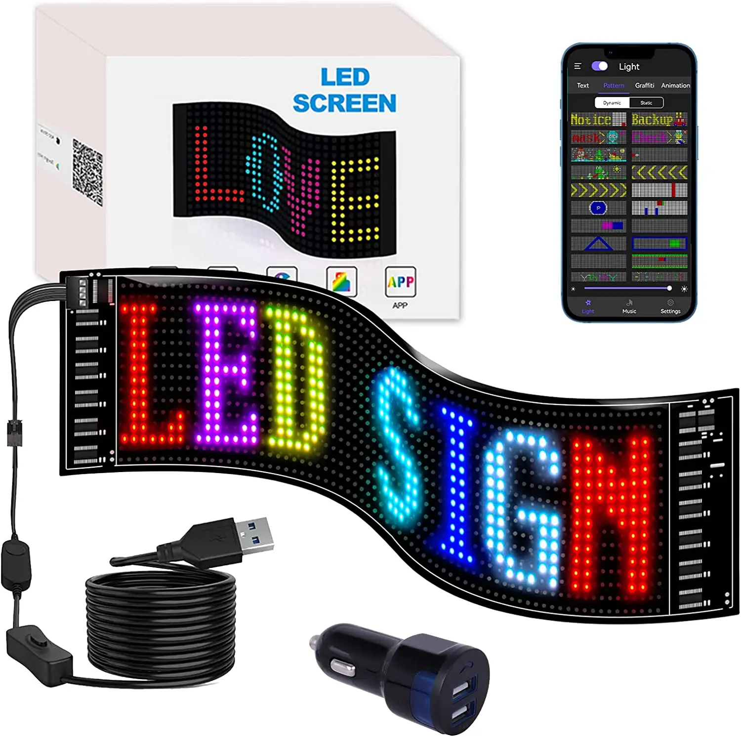 유연한 USB LED 스크롤 광고 표지판, 5V LED 자동차 표지판, 스마트 블루투스 앱 제어, RGB LED 조명 디스플레이 ...