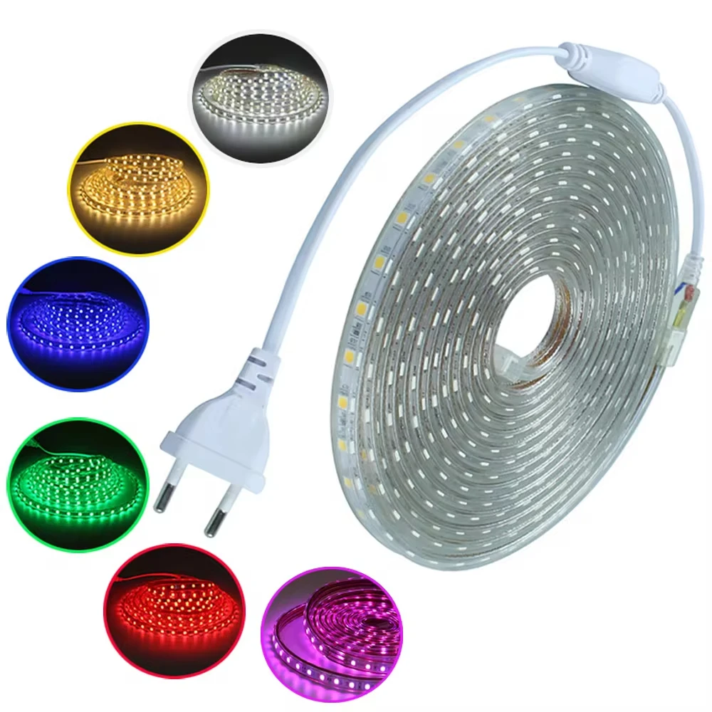 AC-220V-Eu-Plug-In-LED-Strips-Light-SMD-5050-60LEDS-M-IP65-Waterproof ...