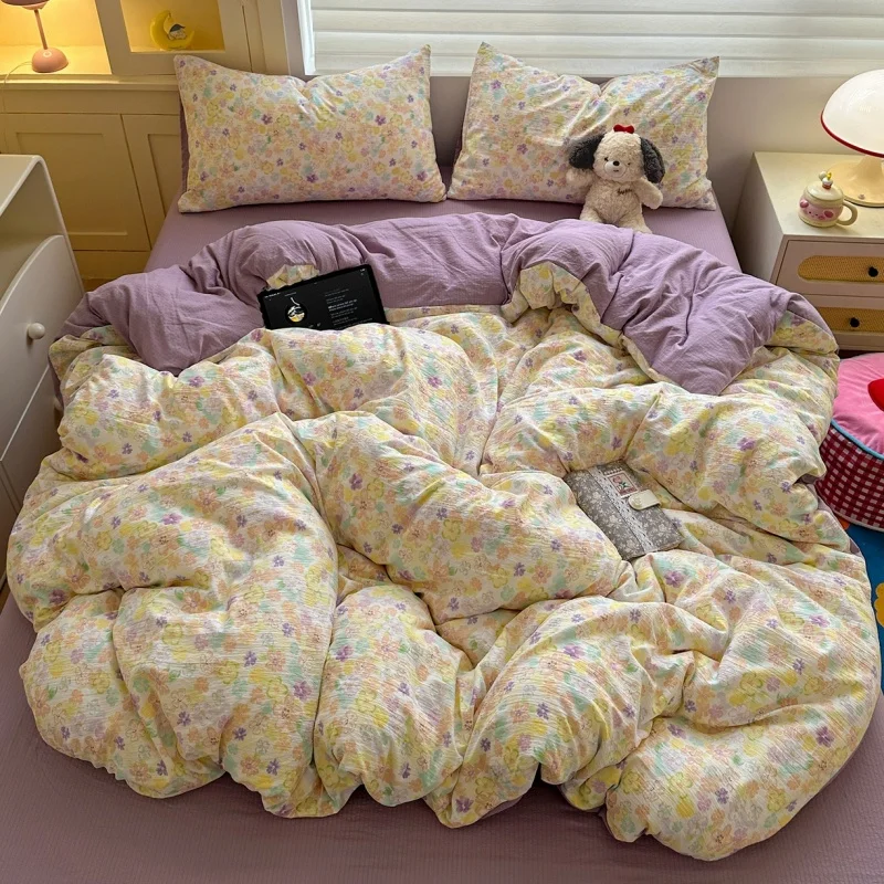 2026 Spring Summer Bedding Set Wrinkles Polyester Fiber Flower Duvet ...