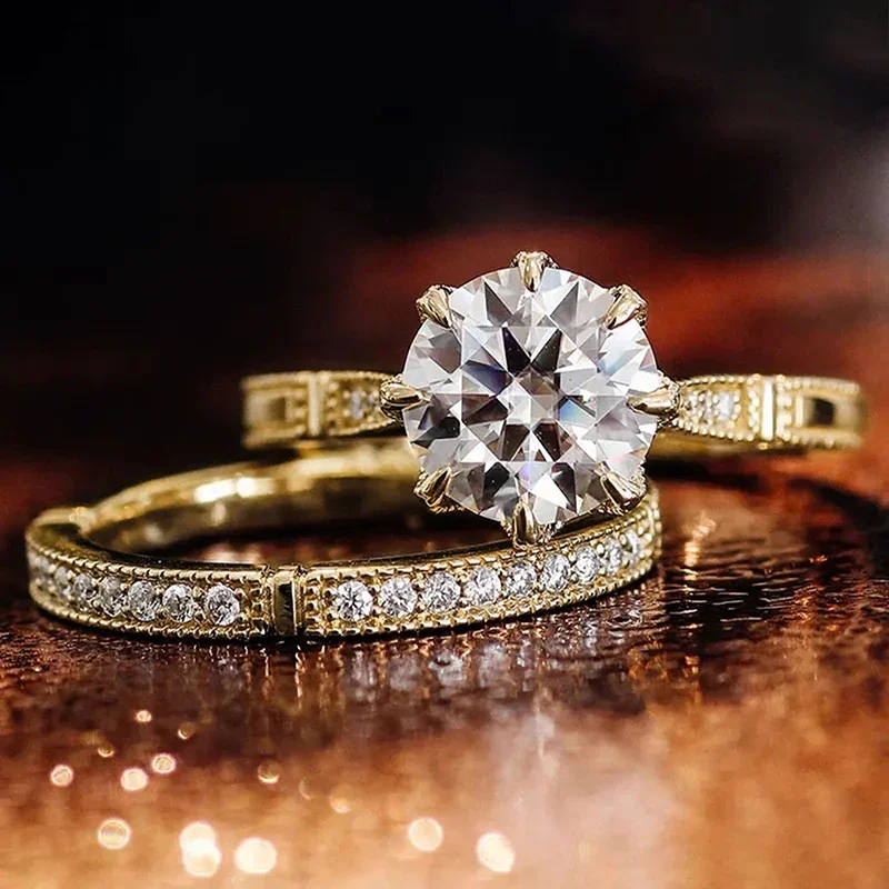 CAOSHI-Shinning-Gold-Color-2PS-Rings-Bridal-Wedding-Band-Jewelry-Bright ...