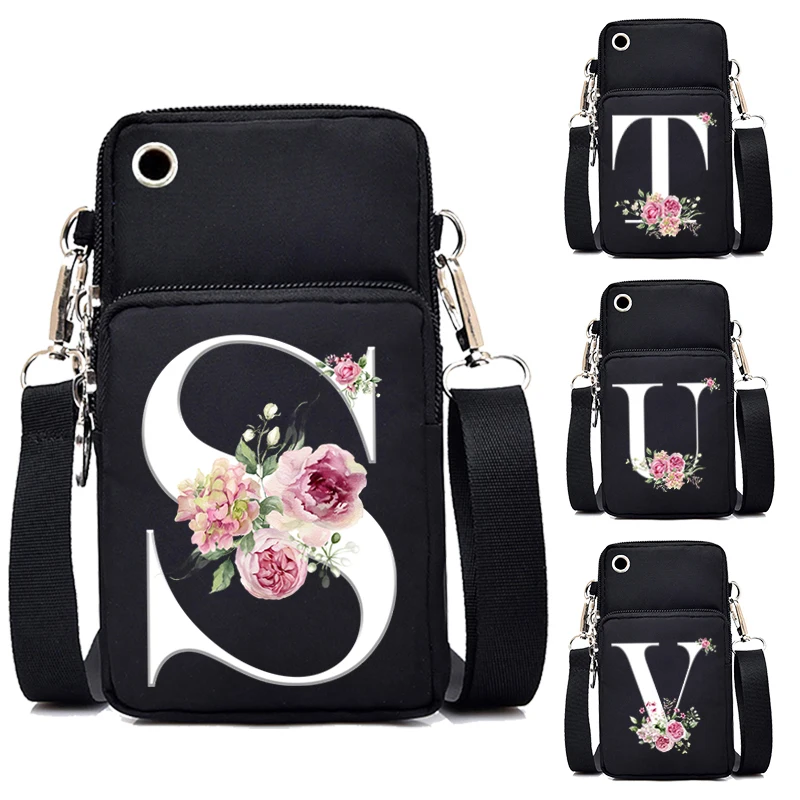 Women-Mini-Mobile-Phone-Bag-26-Flower-Alphabet-A-Z-Series-Purse-Handbag ...