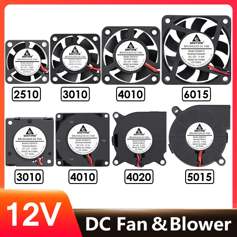 Gdstime DC 12V Cooler Fan 3010 4010 5015 6010 Brushless Exhaust Cooling ...
