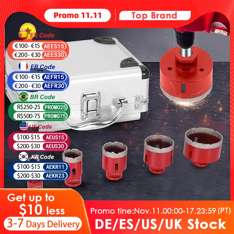 5pcs Diamond Hole Saw kits M14 20/35/45/55/72mm Diamond Core Bit With ...
