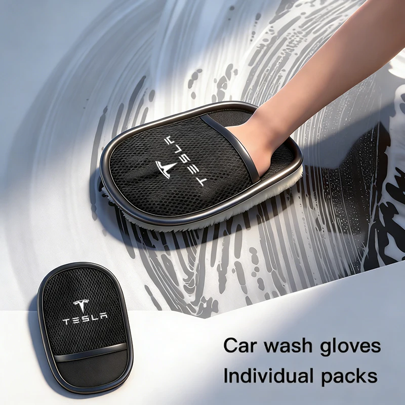 Car Wash Glove Wool Soft Polish Cleaning Brush Tools for Tesla Model 3 ...
