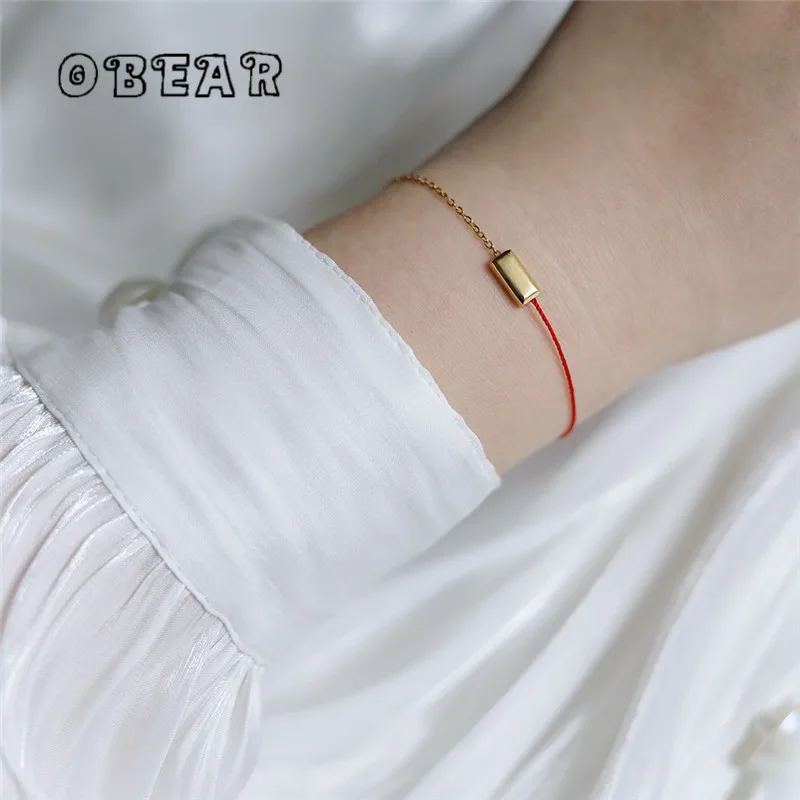 Fashion-Simple-Gold-Square-Red-Rope-Stitching-Bracelet-for-Women-Girl ...