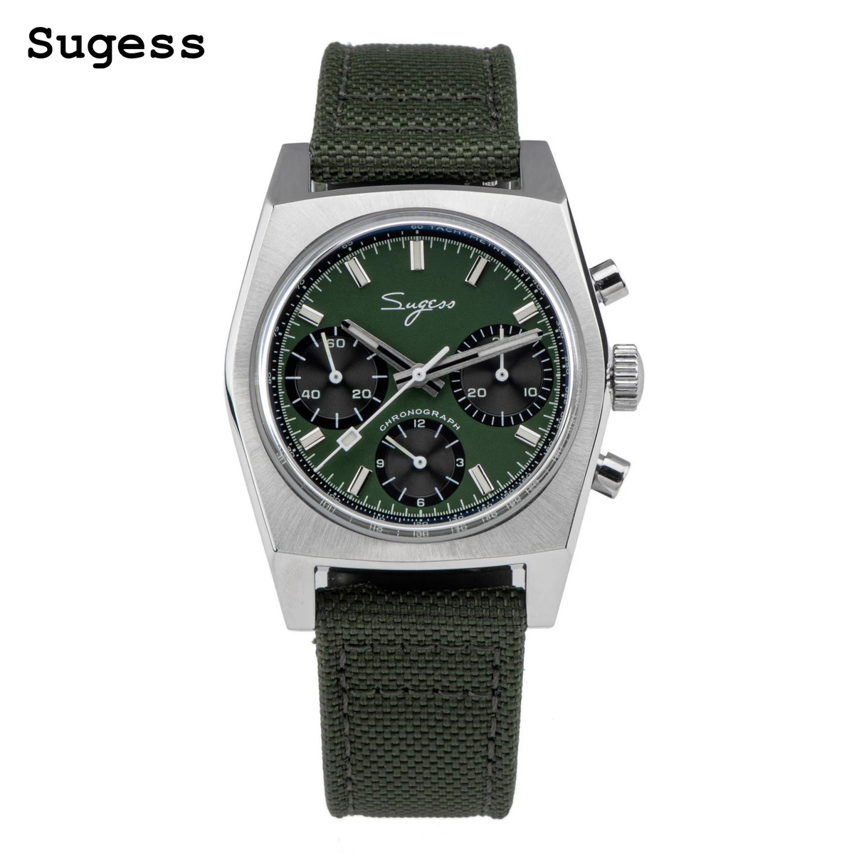 Sugess 37mm Pilot Watches of Men Seagull ST19 Chronograph Swanneck ...