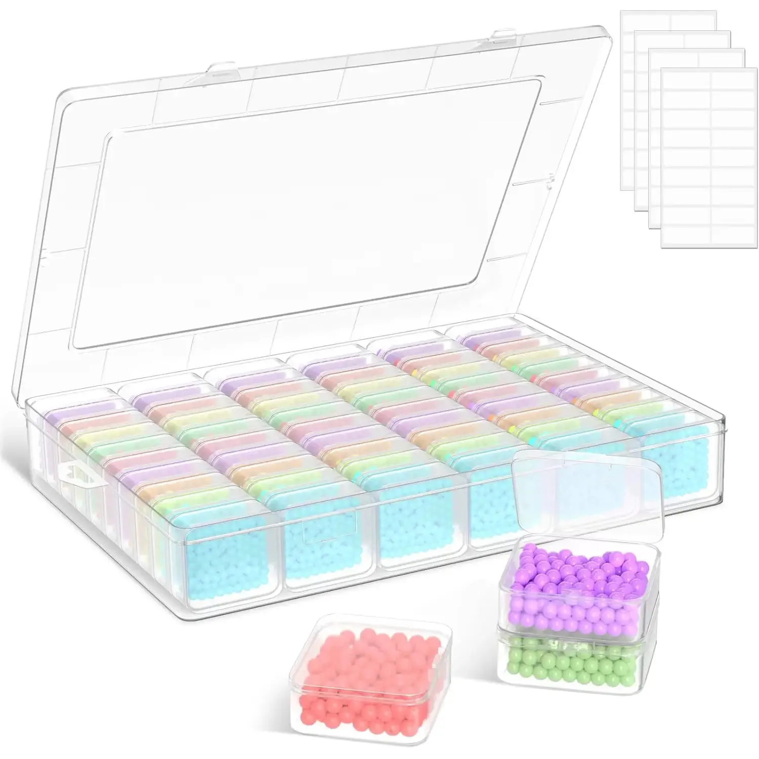 61-piece oversized transparent plastic bead storage box with hinged lid ...