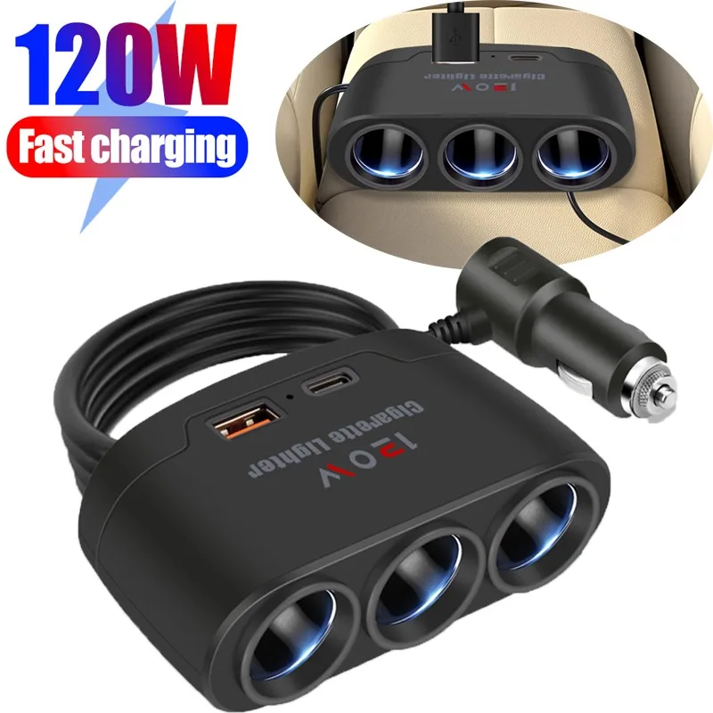 Car-One-Tow-Three-Power-Dual-USB-Interface-Splitter-Car-Charger-120W ...